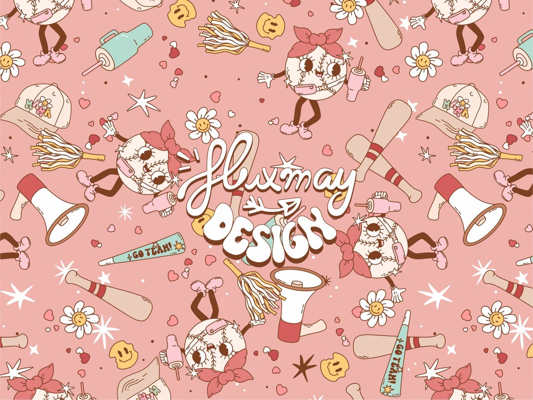 Groovy Retro Baseball Seamless Pattern, Boujee Baseball Mama, Repeated ...
