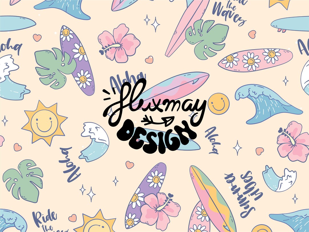 Retro Summer Vibes Seamless Pattern, Vintage Surf Summer Repeated ...