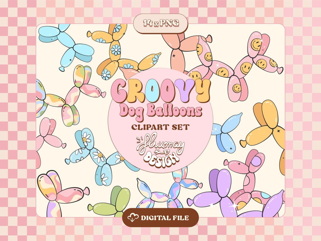 Balloon Dogs Clipart Bundle, Groovy Printable Stickers Design, Dogs ...
