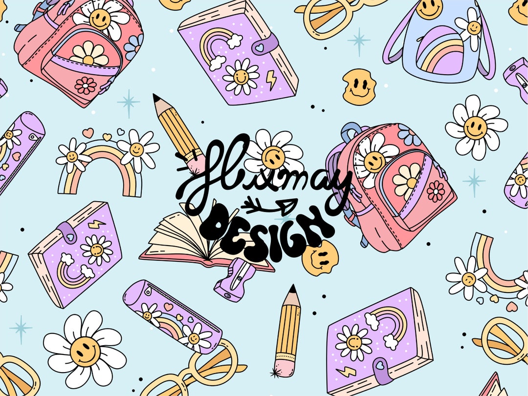 Seamless Pattern Retro Back-to-school Digital Paper - Vintage ...