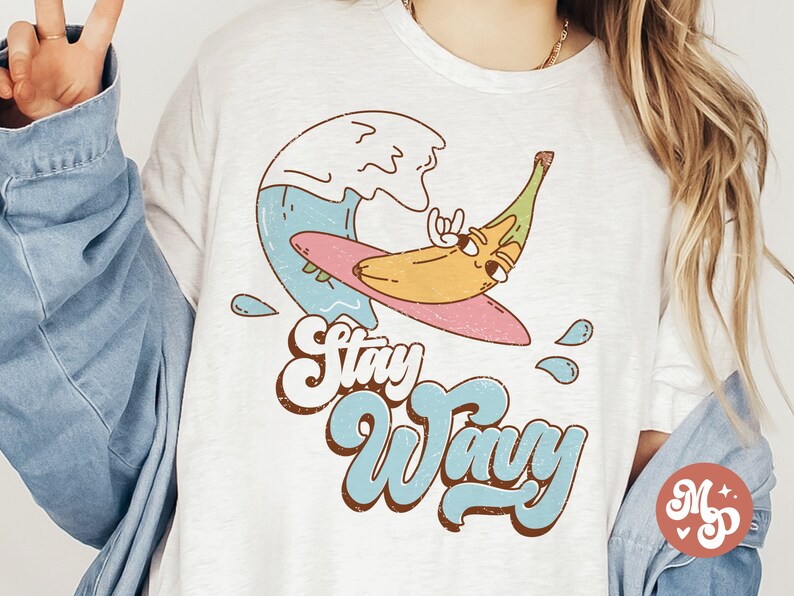 Stay Wavy PNG, Summer Retro T-shirt Design, Summer Beach PNG, Groovy ...