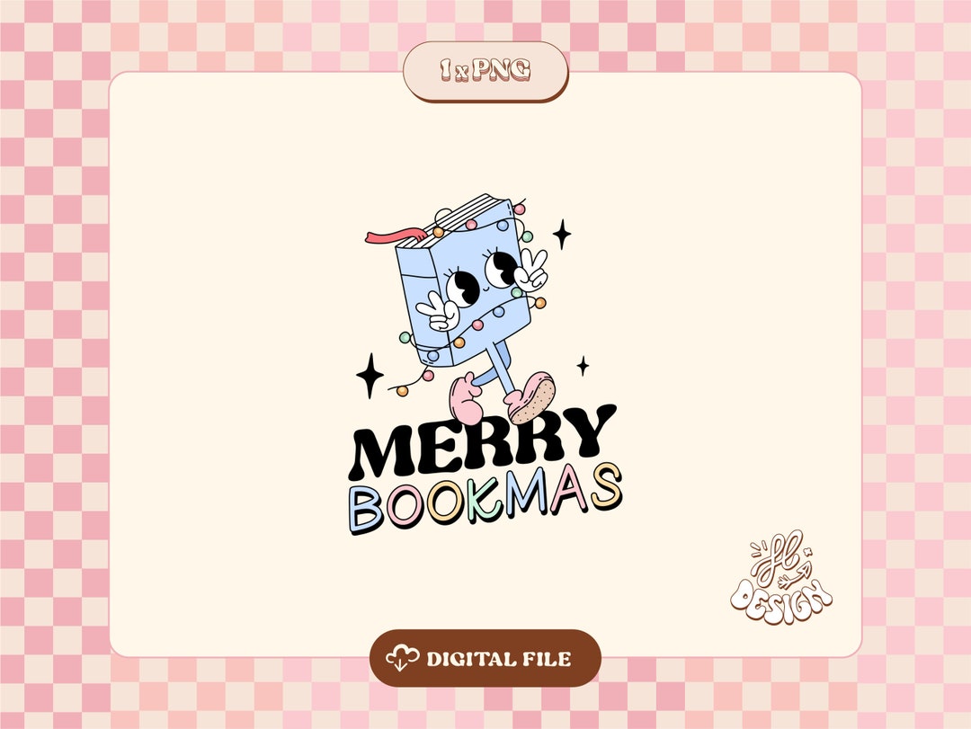 Merry Bookmas PNG File, Groovy Retro Christmas Funky Character, Cute ...