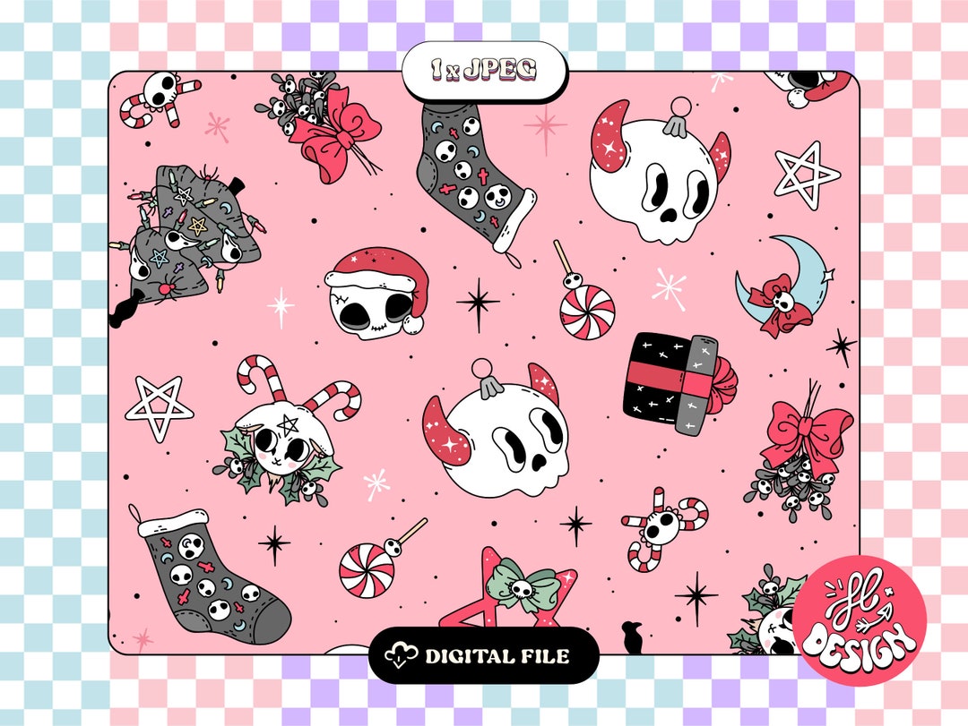 Pastel Goth Christmas Seamless Pattern, Cute Spooky Digital Paper With ...