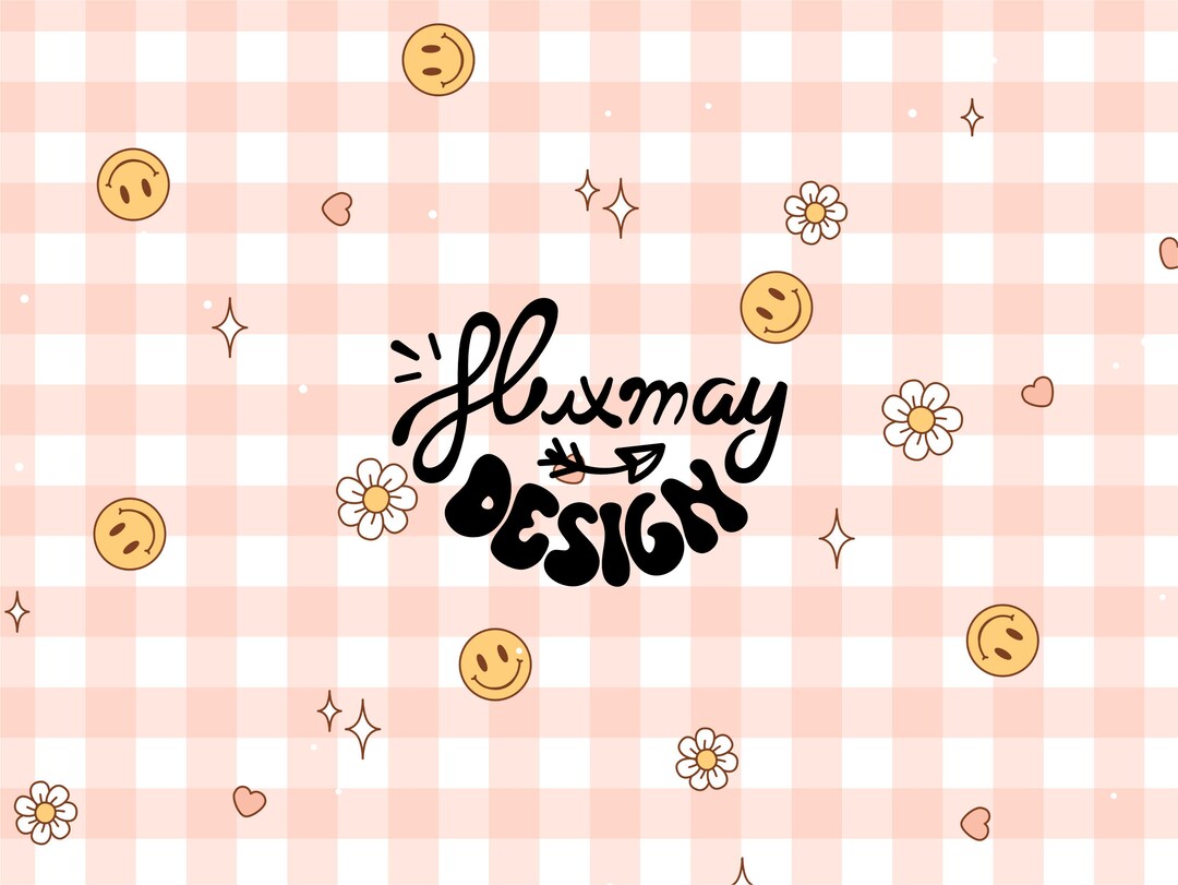 Pink Plaid Retro Pattern: Smiley Faces and Daisies (PNG Digital Paper ...