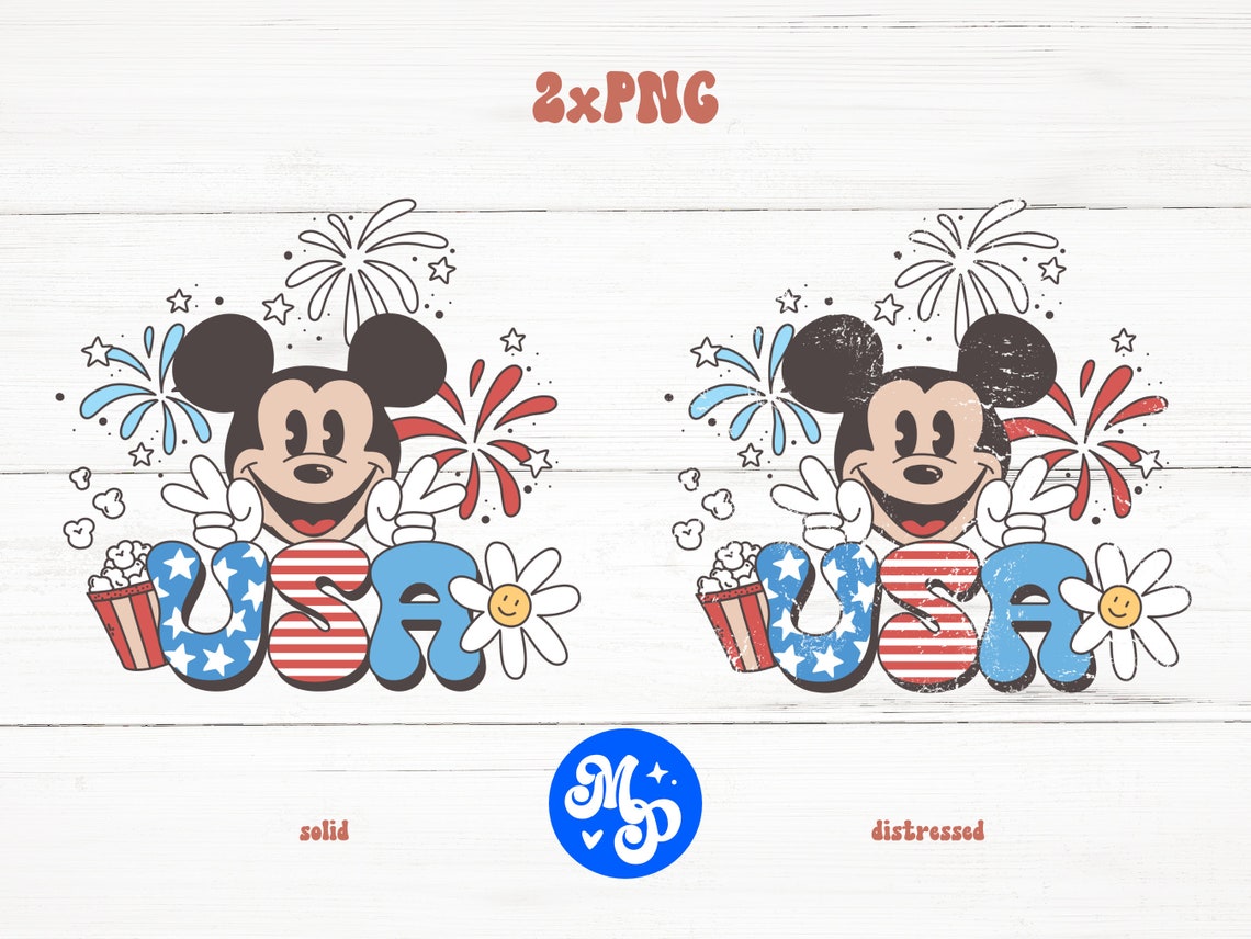 Retro Mickey Mouse PNG 4th July Mickey USA PNG for - Etsy