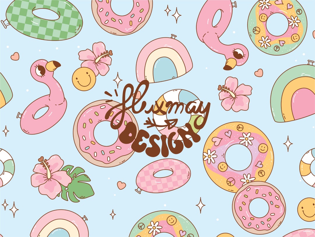 Retro Summer Seamless Pattern, Swimming Pool Flamingo Floats, Summer ...