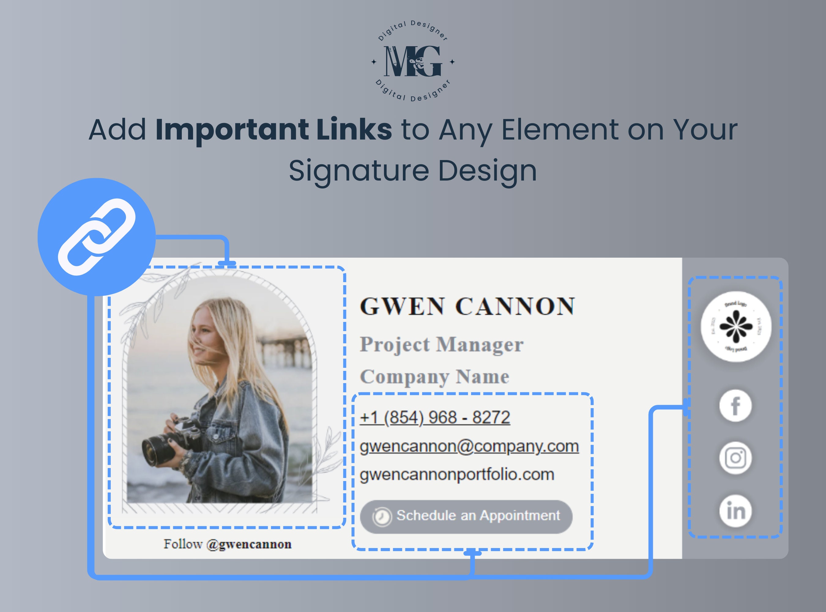 HTML Email Signature Template Modern Gmail Compatible, Clickable Links Arch silver - Etsy