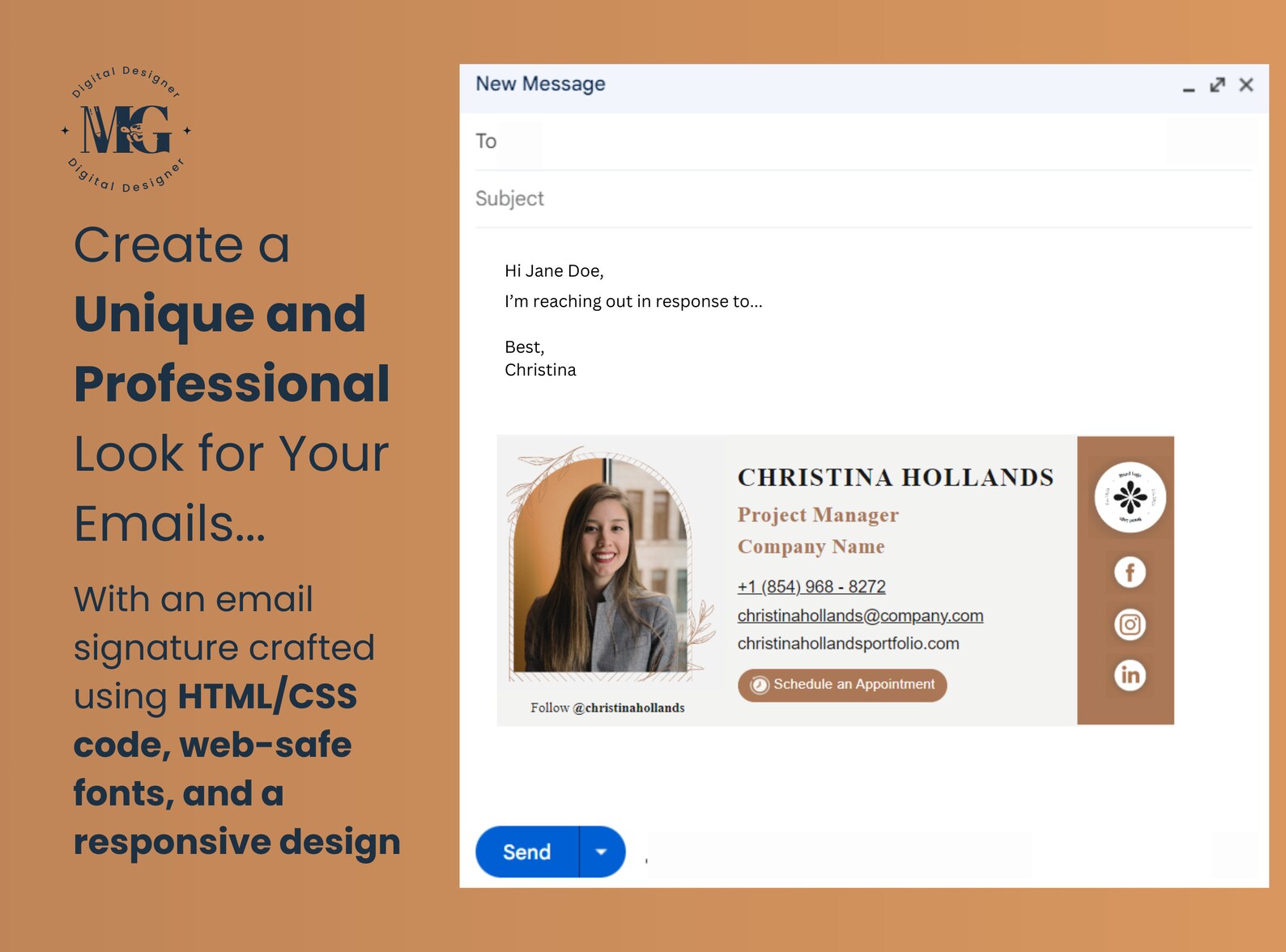 HTML Email Signature Template Modern Gmail Compatible W/ Clickable ...