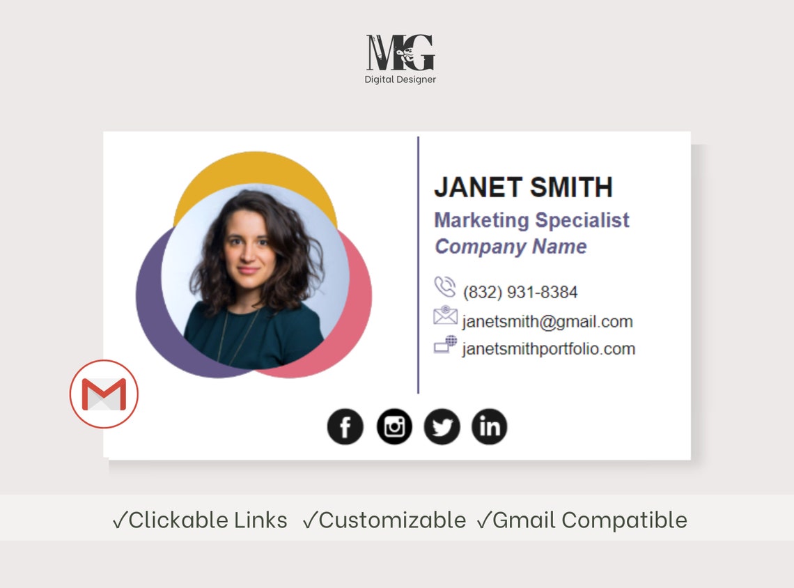 Clickable Email Signature Template Gmail Compatible W/ - Etsy