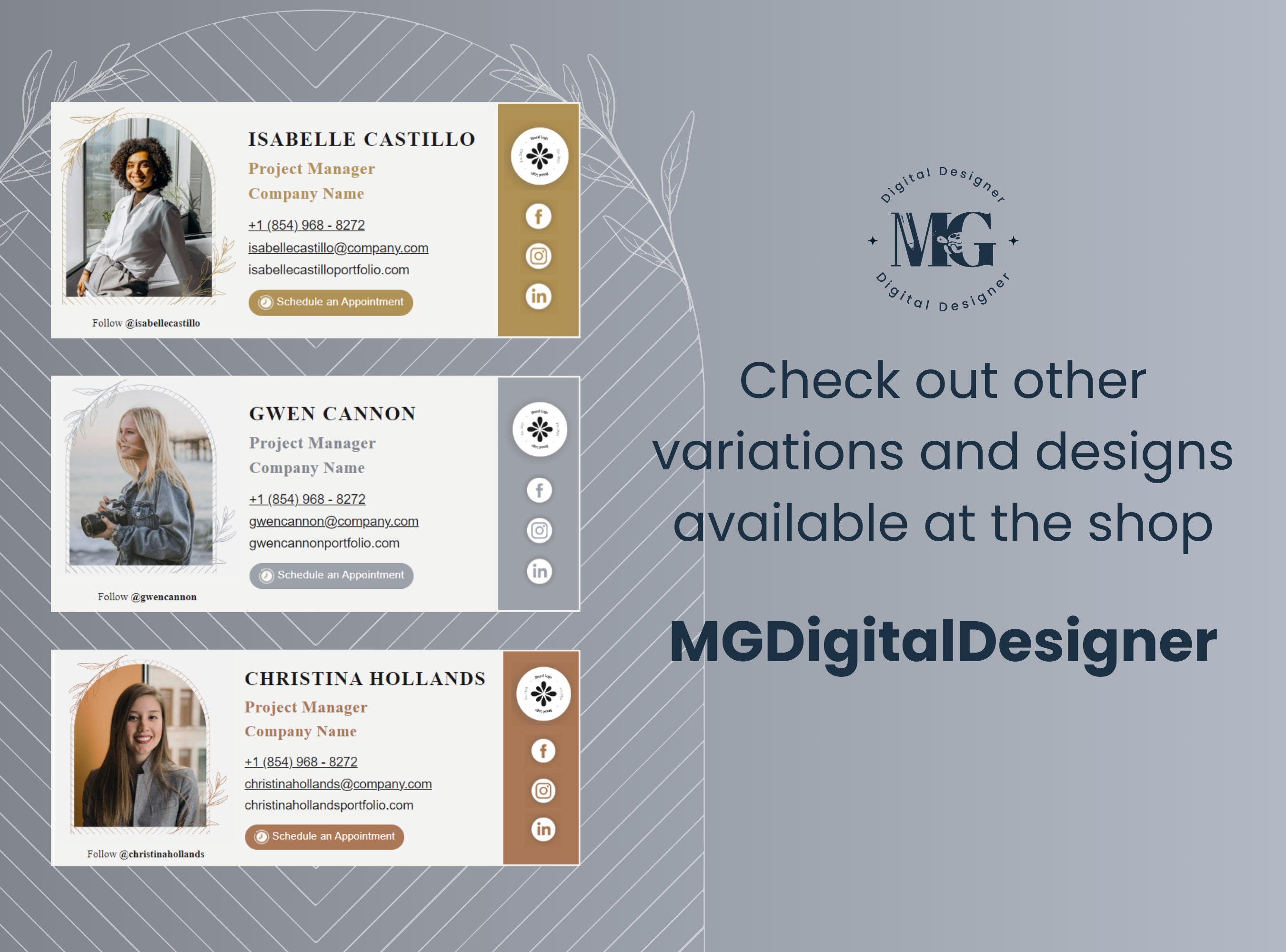 HTML Email Signature Template Modern Gmail Compatible, Clickable Links Arch silver - Etsy