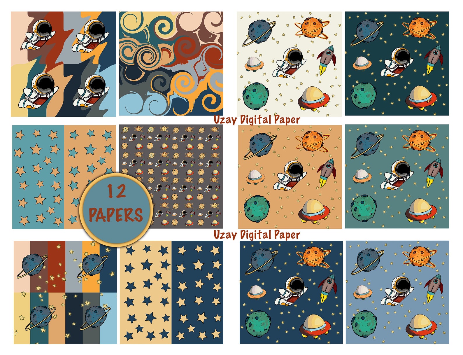 Space Digital Paper Pack, Astronaut Scrapbook Papers, Galaxy Digital ...