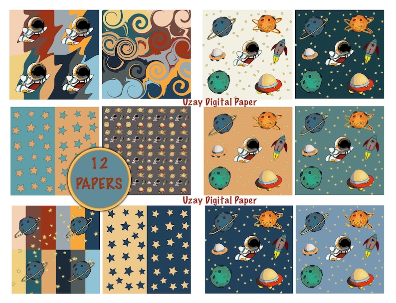 Space Digital Paper Pack, Astronaut Scrapbook Papers, Galaxy Digital ...