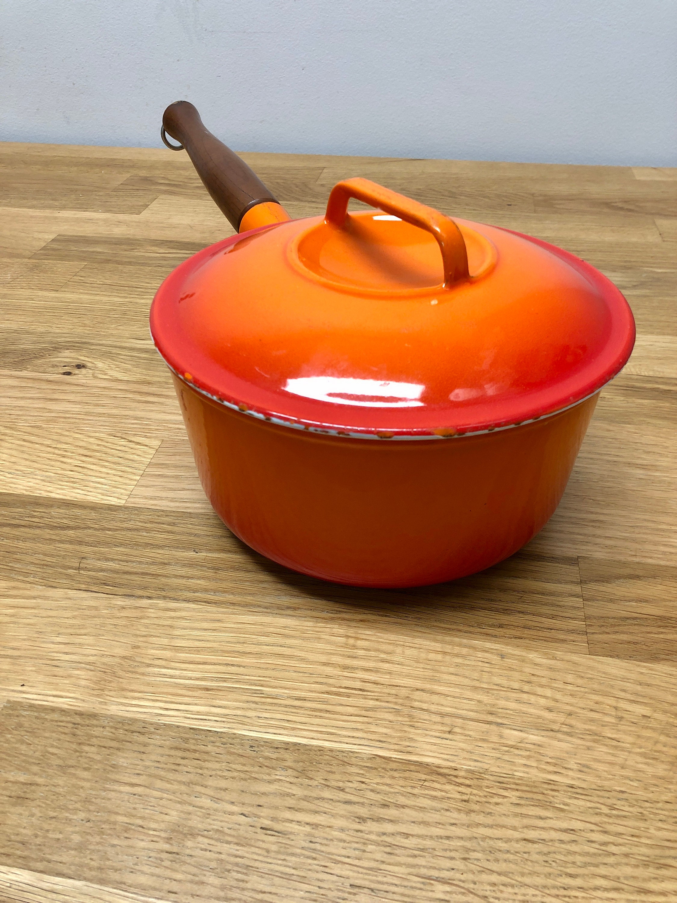 RARE Vintage Casron Red-orange Skillets and Sauce Pat Set Enamel Cast ...