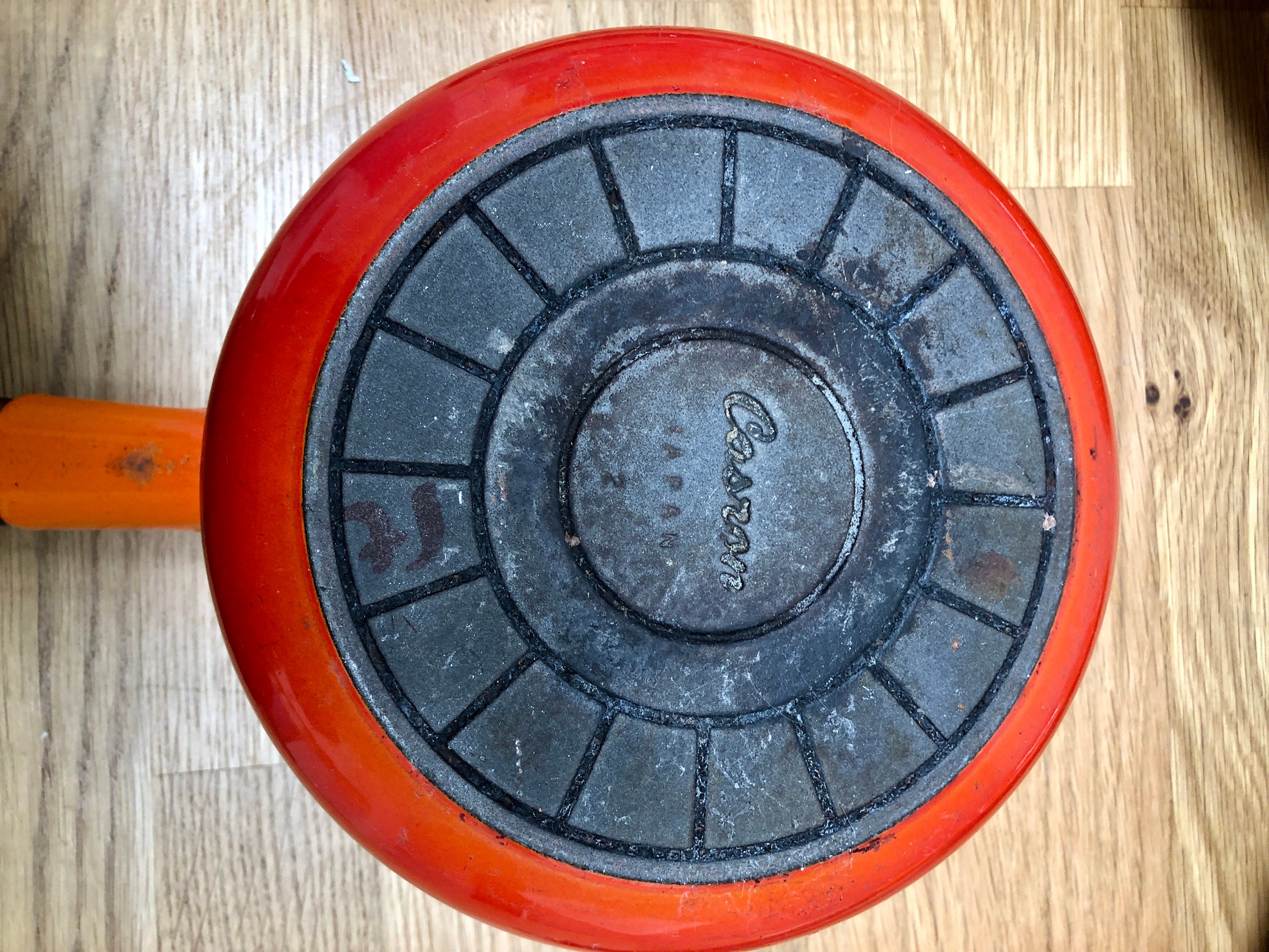 RARE Vintage Casron Red-orange Skillets and Sauce Pat Set Enamel Cast ...