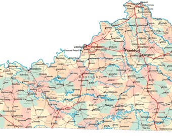 KENTUCKY ROAD MAP Glossy Poster Picture Photo State City County ...