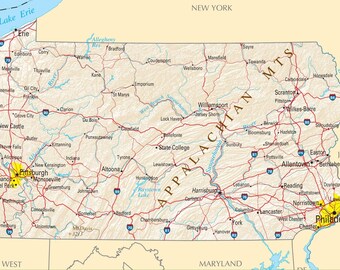 PENNSYLVANIA STATE ROAD Map Glossy Poster Picture Photo City County Pa ...