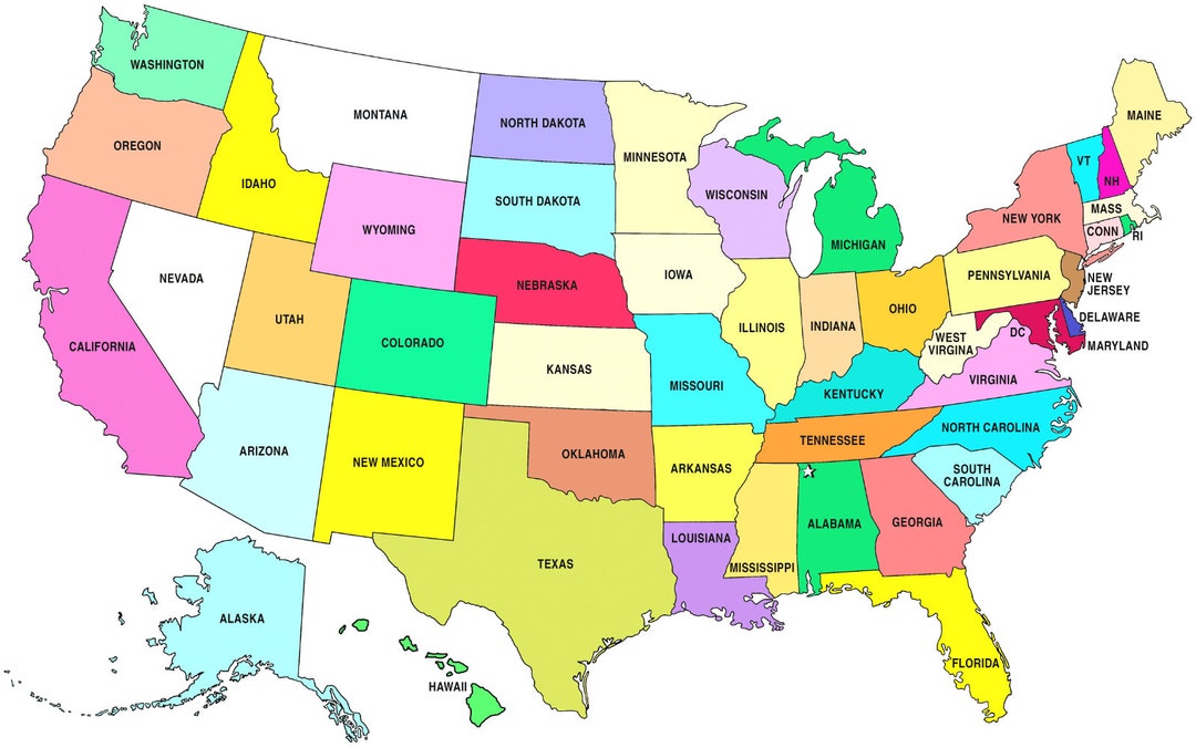 United States Map Glossy Picture Poster Photo Print of Entire Country ...