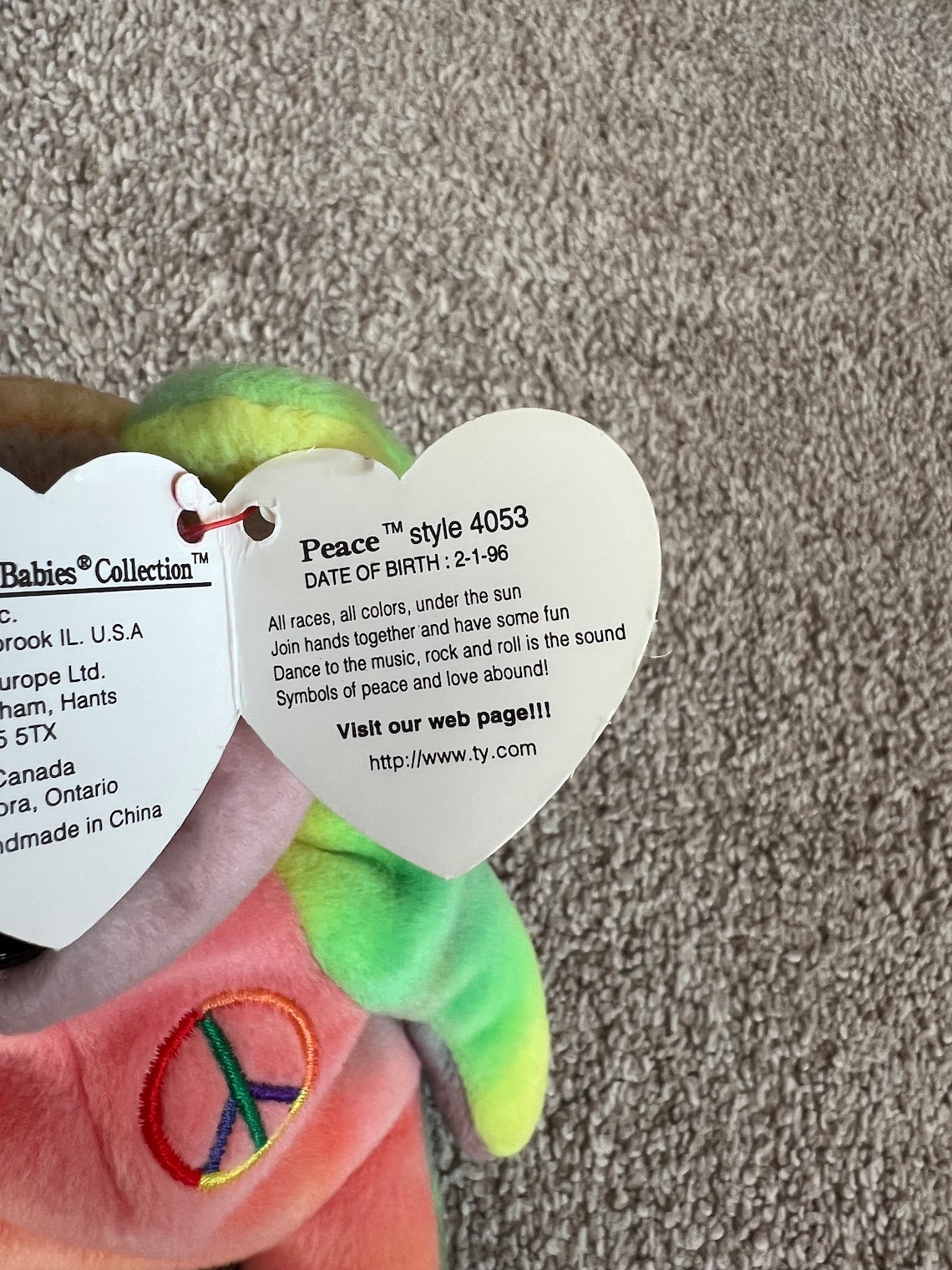 RARE TY Beanie Baby Peace Bear 1996 - Etsy