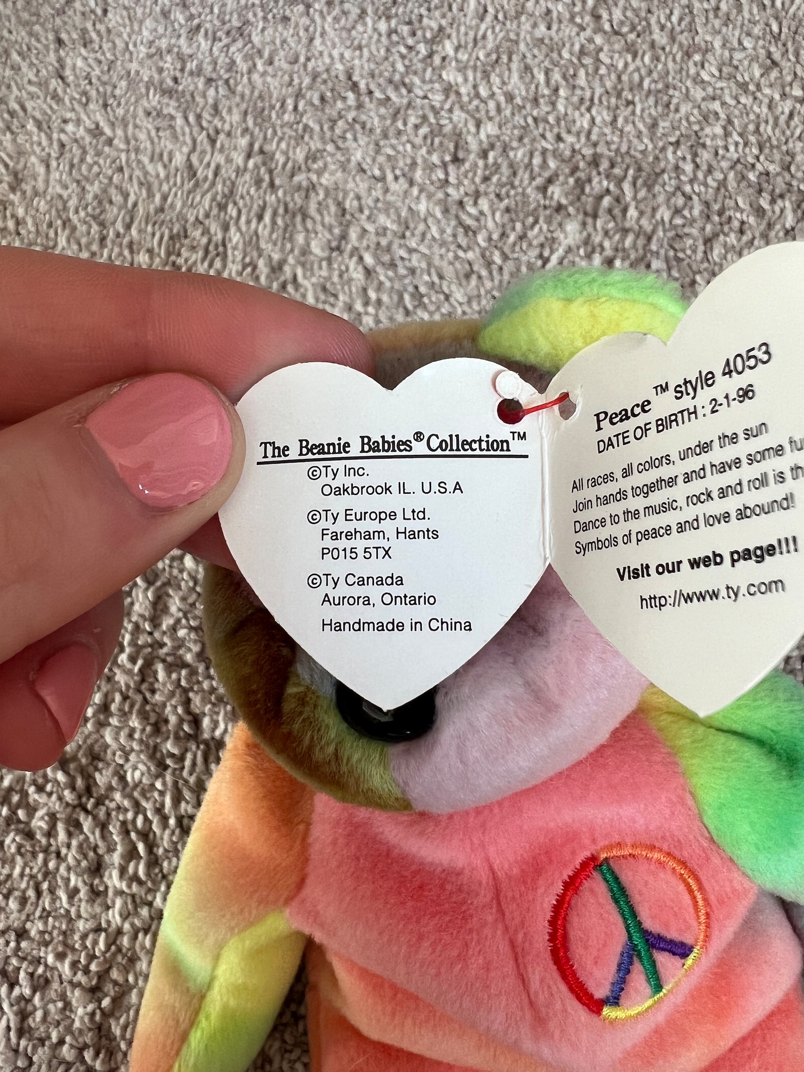 RARE TY Beanie Baby Peace Bear 1996 - Etsy