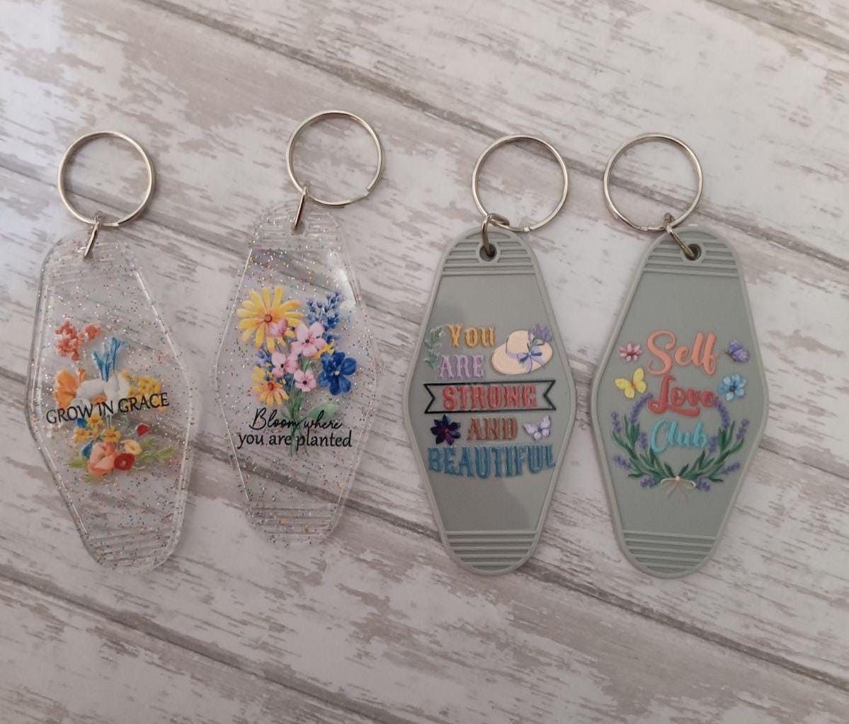 Motel Keychain Vintage Keychain Clear Glitter Keychain Motivational ...