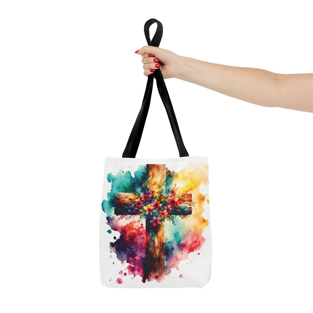 Cross Tote Bag, Grocery Bag, Religious Bag, He is Risen Cross, Shoulder ...