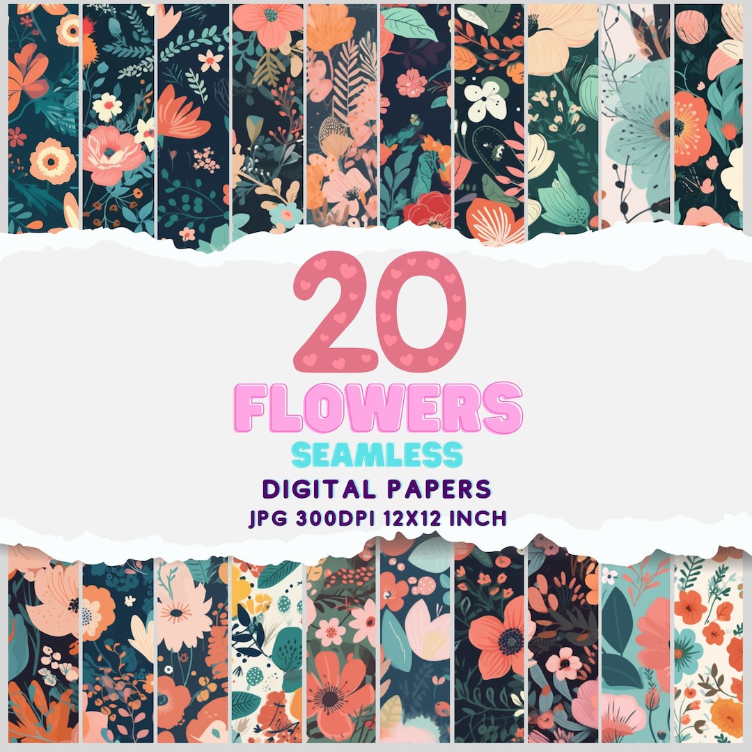 Flowers Digital Paper, Flowers Seamless Pattern, Floral Prints, Flowers ...
