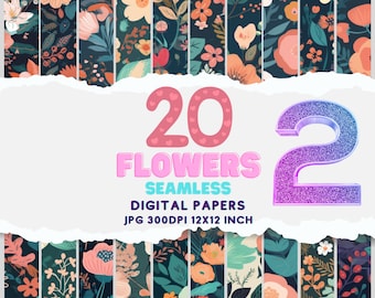 WATERCOLOR FLORAL 10 Seamless Prints, Flowers Digital Paper, Repeating ...
