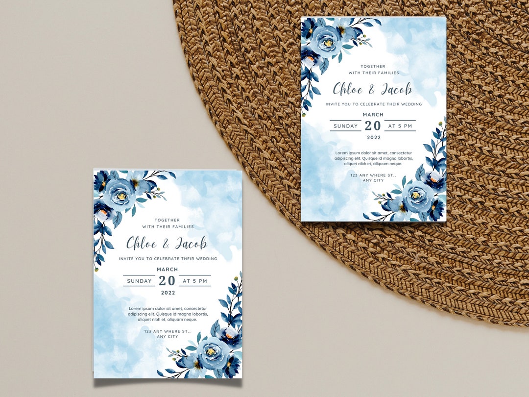 Blue Flower Wedding Invitation - Etsy