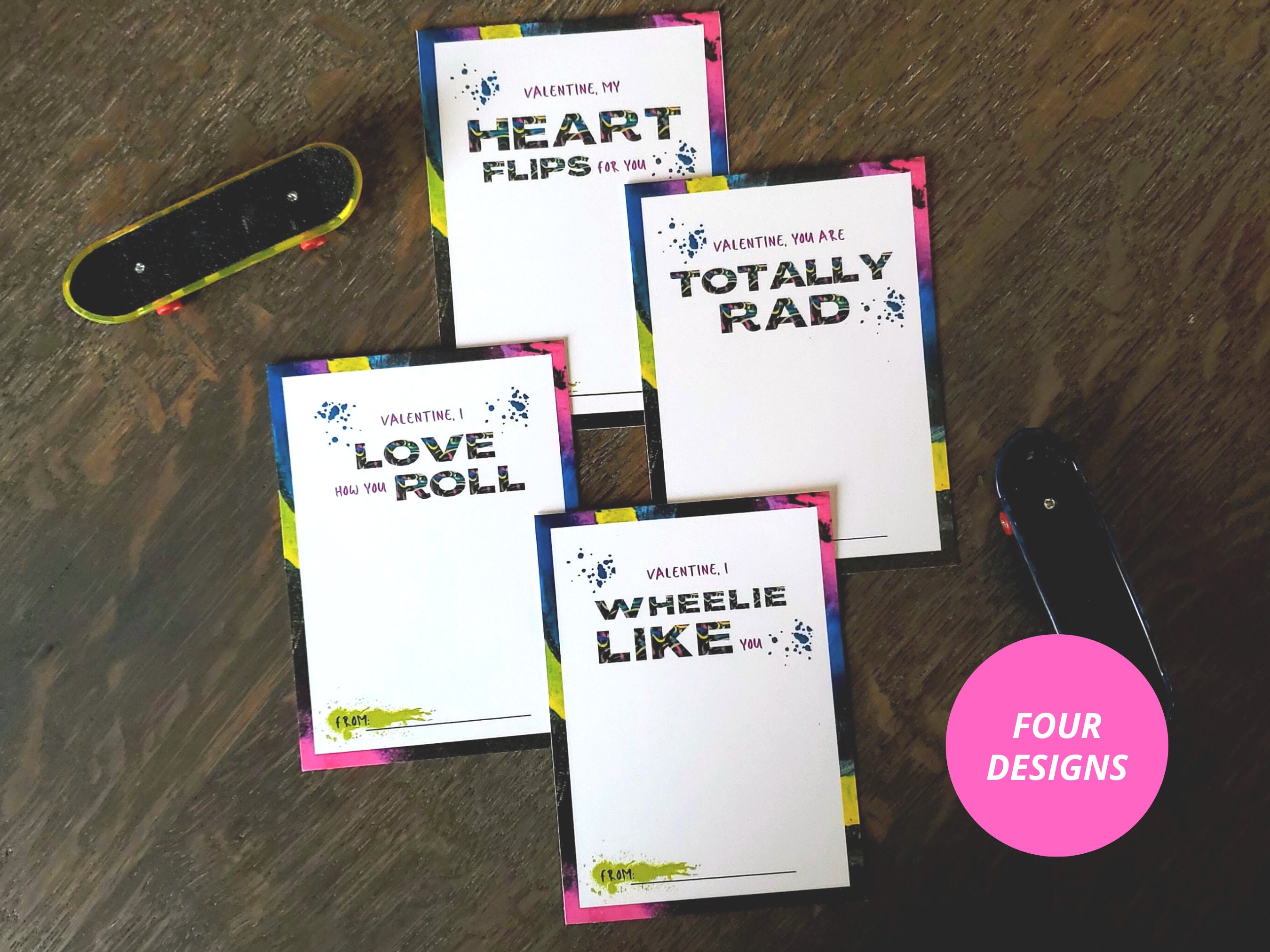 Finger Skateboard Valentine, Classroom Valentines, Toy Valentines, 4 ...
