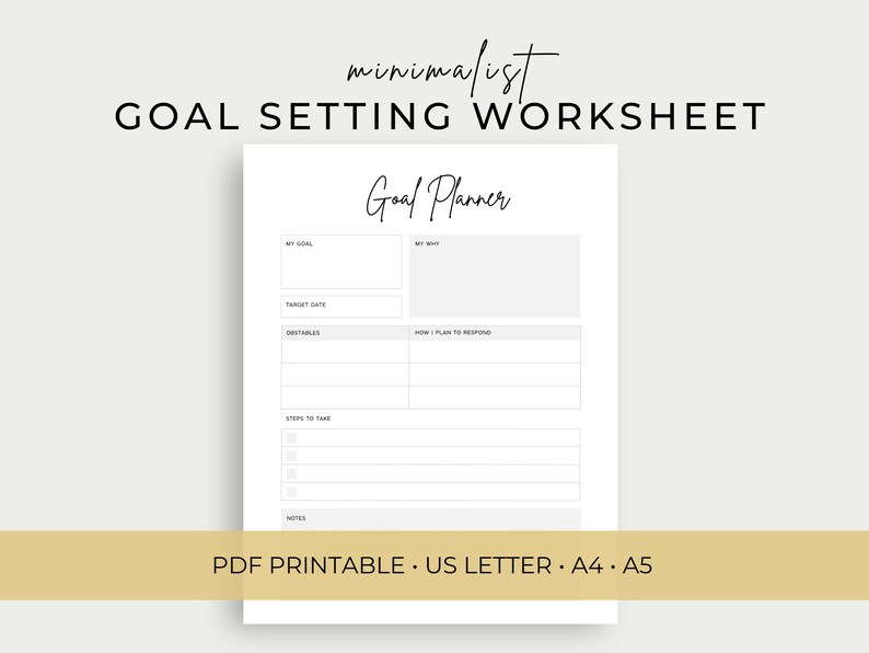 Goal Planner Printable, Goal Setting Worksheet, Minimalist Planner ...