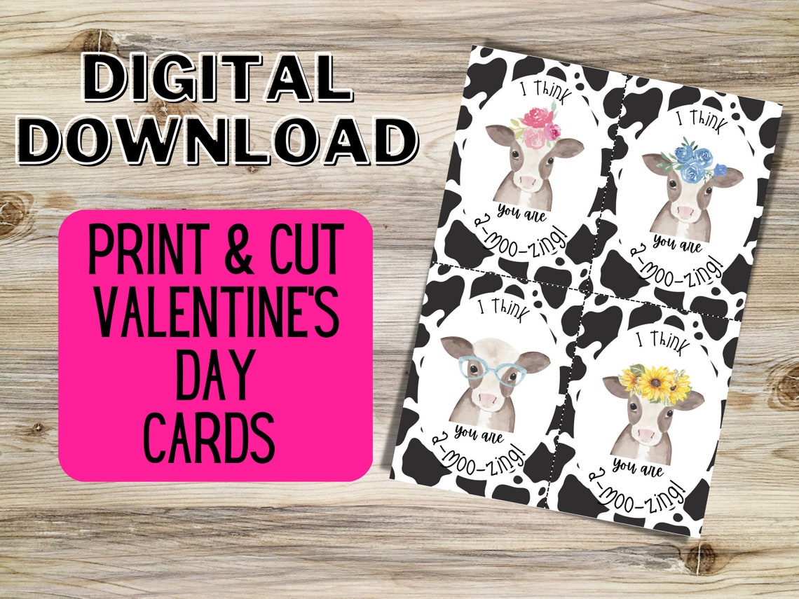 Cow Valentine's Day Card - Cow Print Valentine's - Girl's Valentine's ...