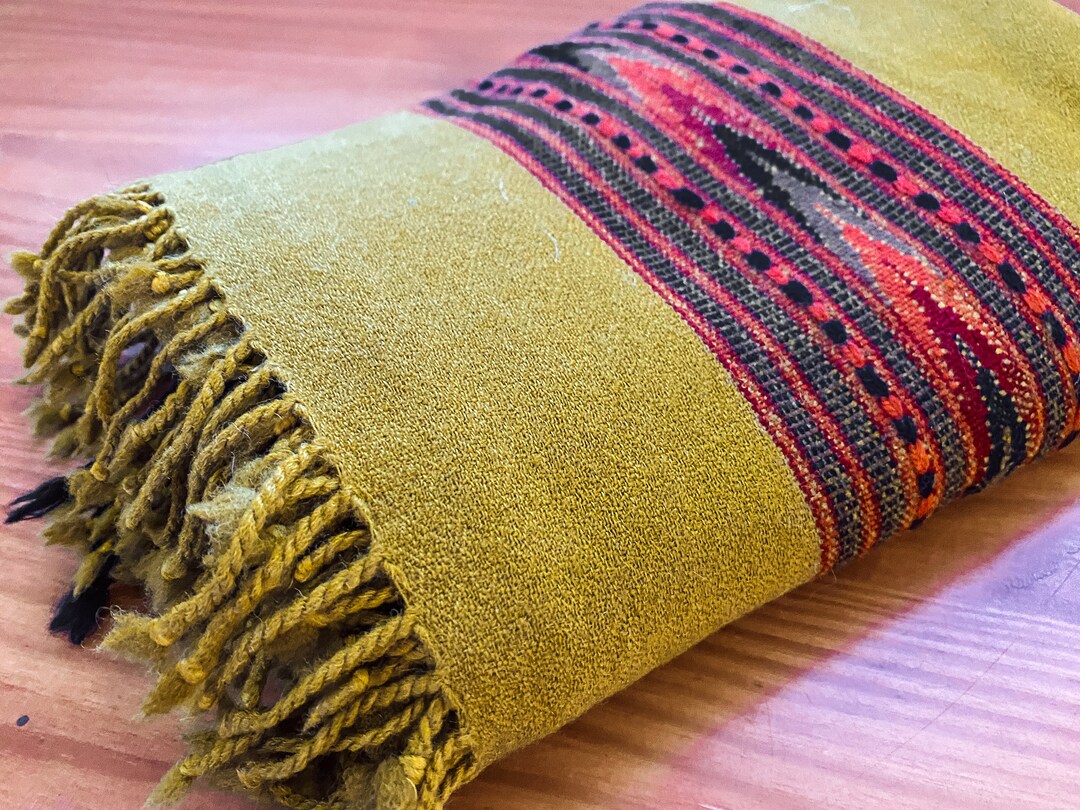 Yellow Tribal Wool Shawl, Meditation Wrap, Himalayan Scarf, Tribal ...