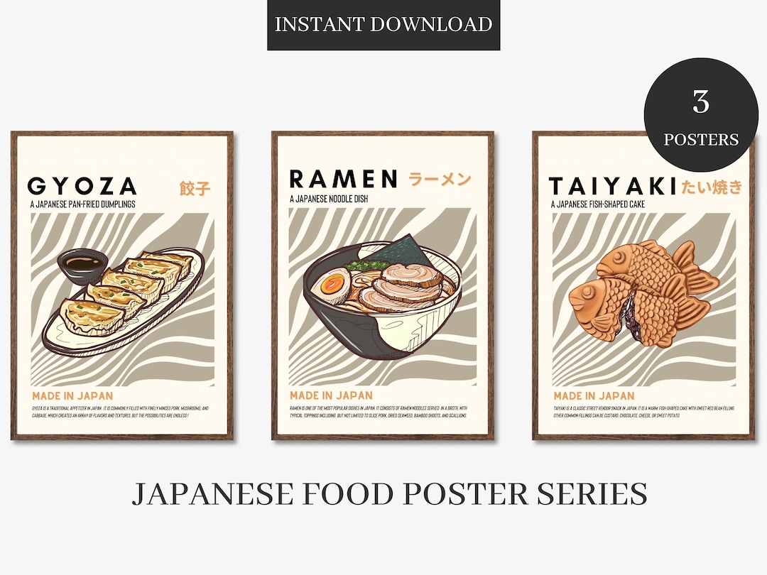 Japanese Food Poster, Set of 3 Digital Prints, Printable Wall Art, Home ...