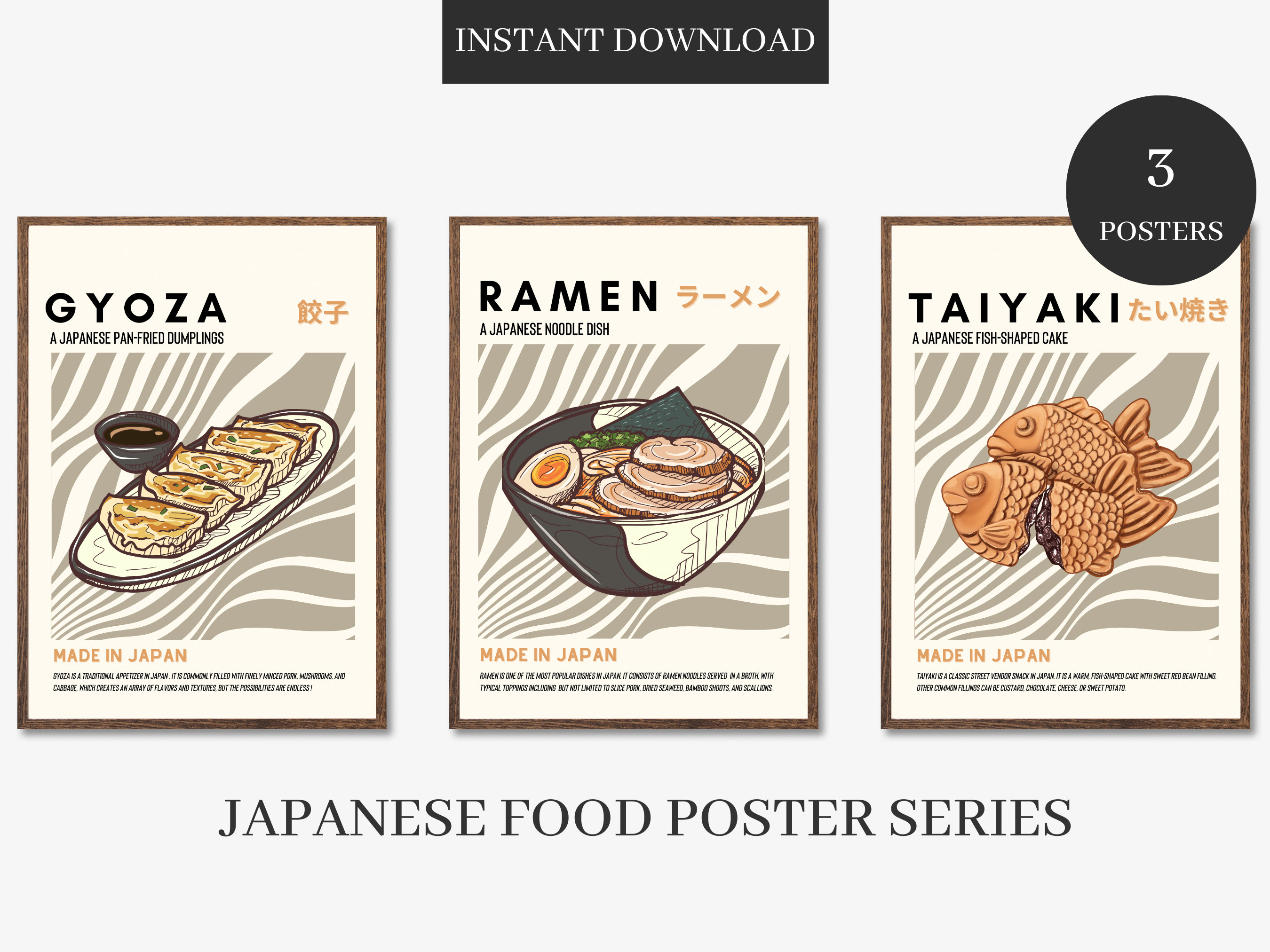 Japanese Food Poster, Set of 3 Digital Prints, Printable Wall Art, Home ...