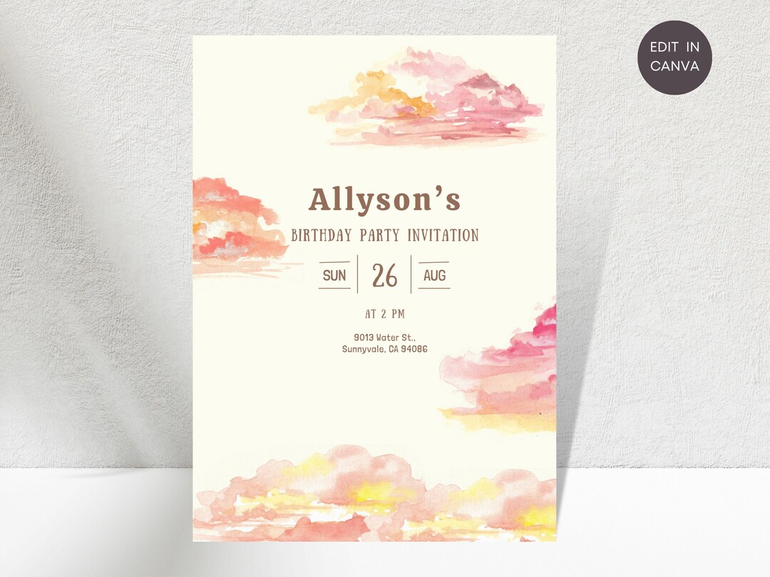 Editable Pastel Birthday Party Invitation Template, Birthday Party Card ...