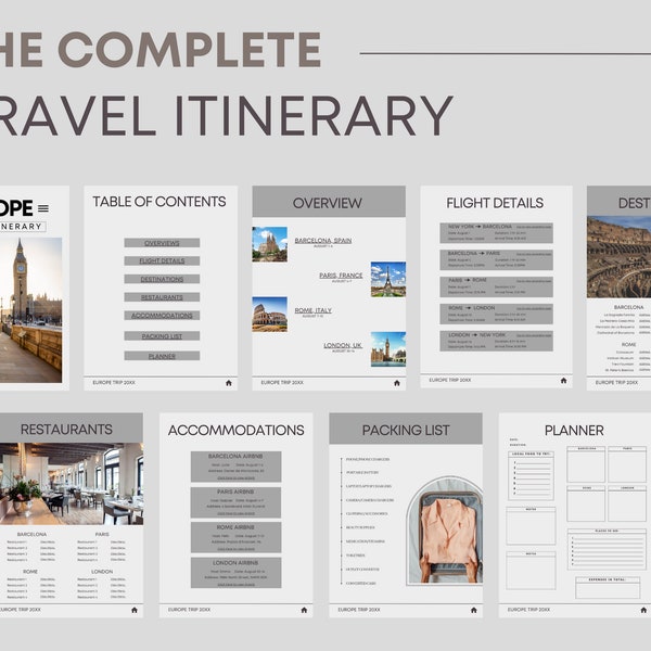 Europe Trip Itinerary Template - Etsy
