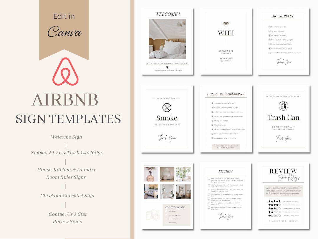 Airbnb Sign Bundle Template, Editable Airbnb Host Bundle, Airbnb ...