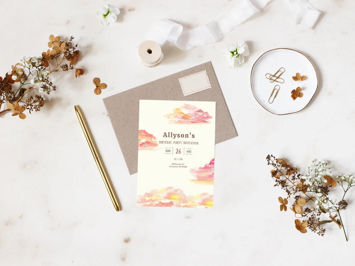 Editable Pastel Birthday Party Invitation Template, Birthday Party Card ...