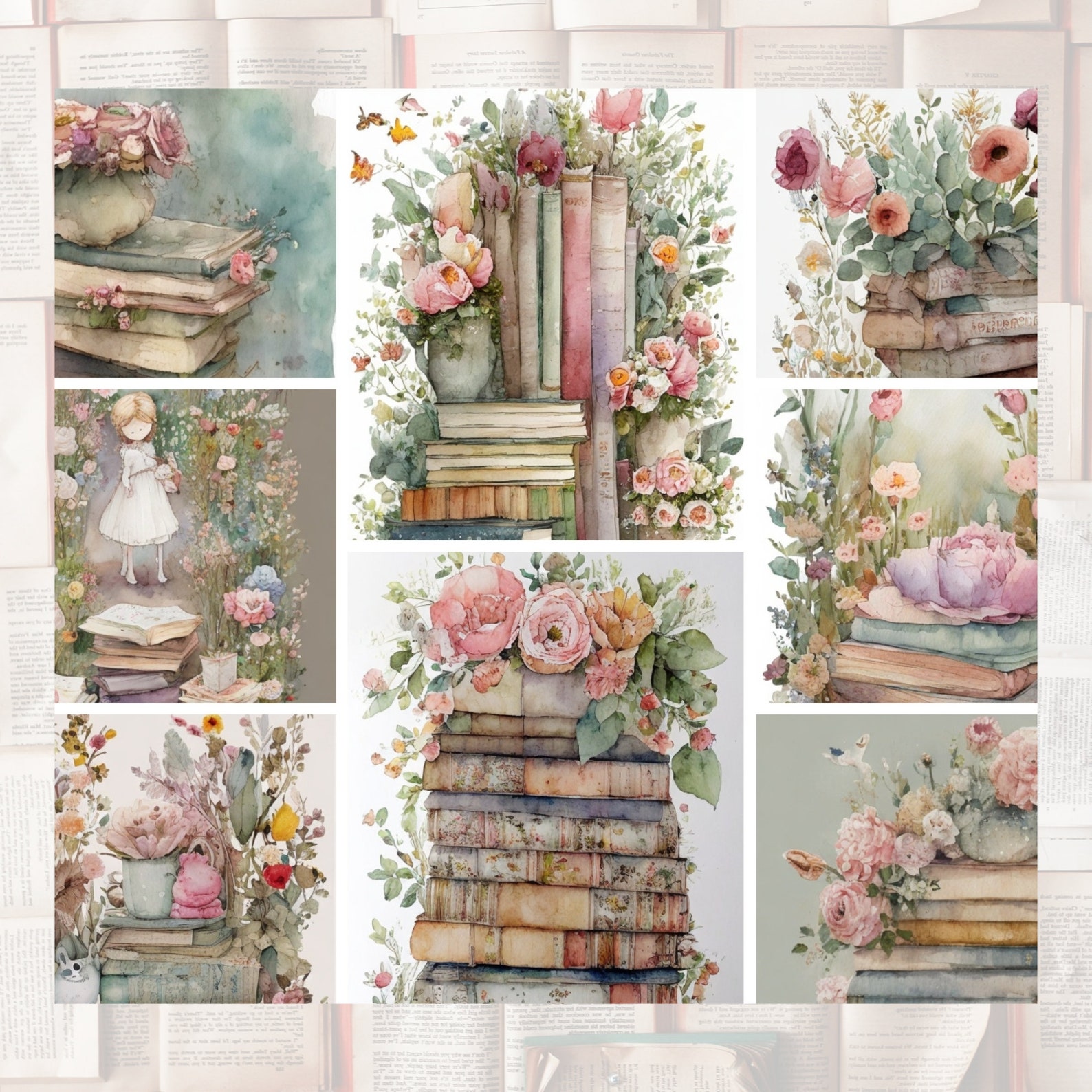 Book Lovers Printable Digital Download 5 Collage Pages Bookmarks Tags ...