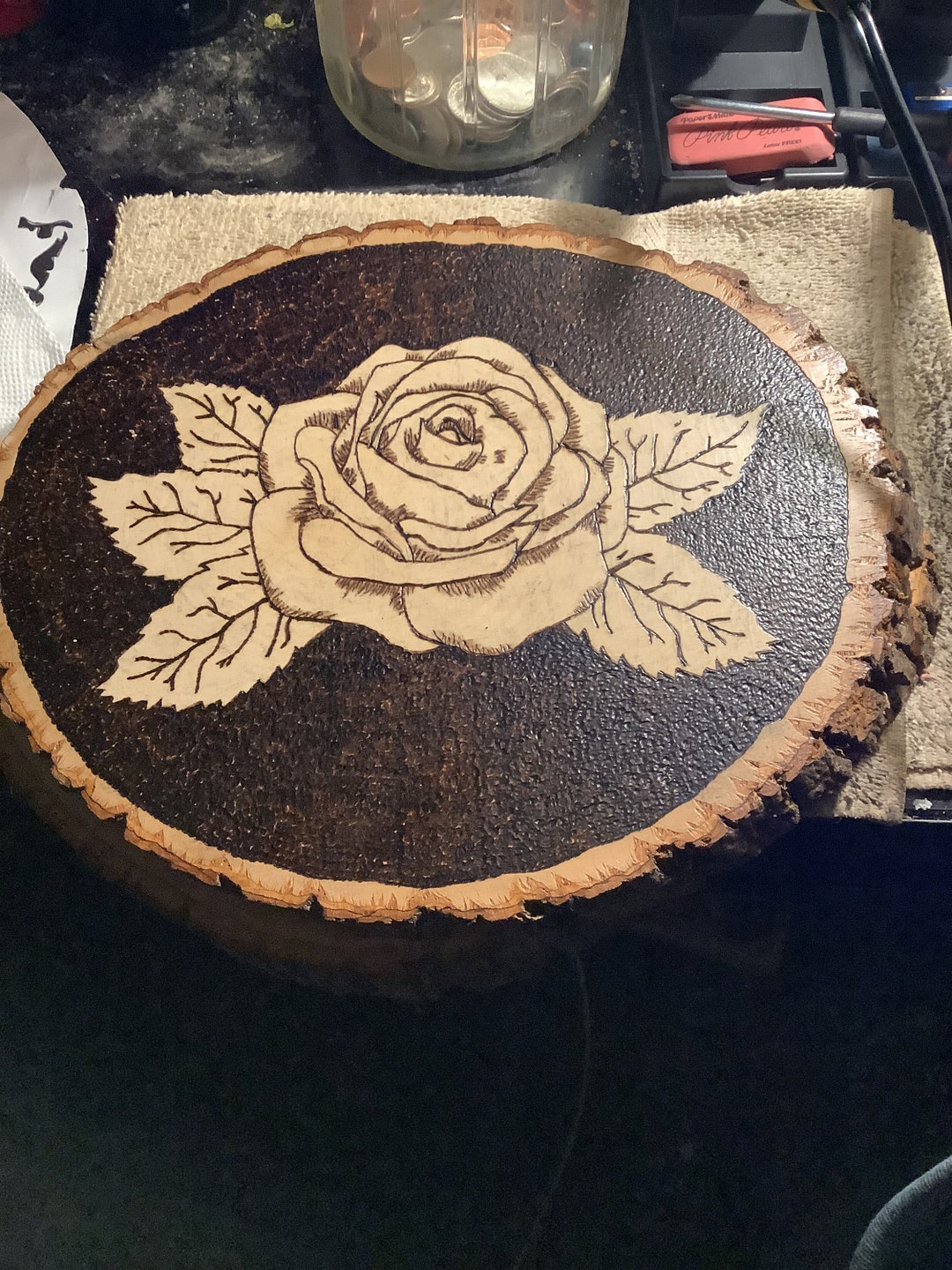 Wood Burned Rose - Etsy