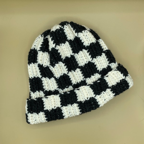 Check Crochet Beanie Pattern - Etsy