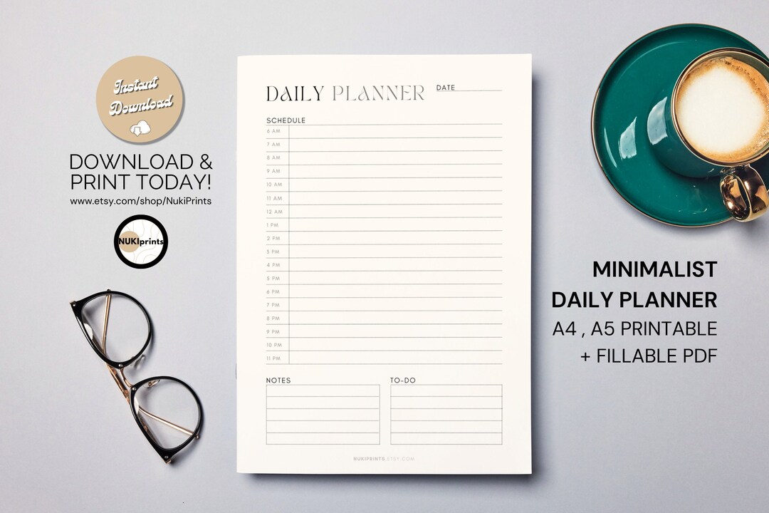 Minimalist Daily Planner Printable, Daily to Do List for Work/home ...