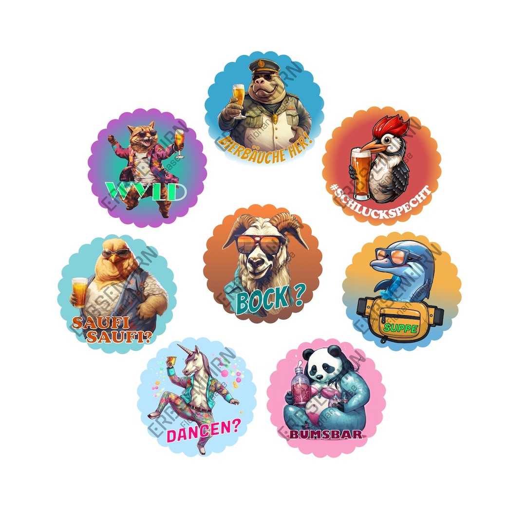 Party Animals Vinyl Sticker Pack 8 Pieces - Etsy