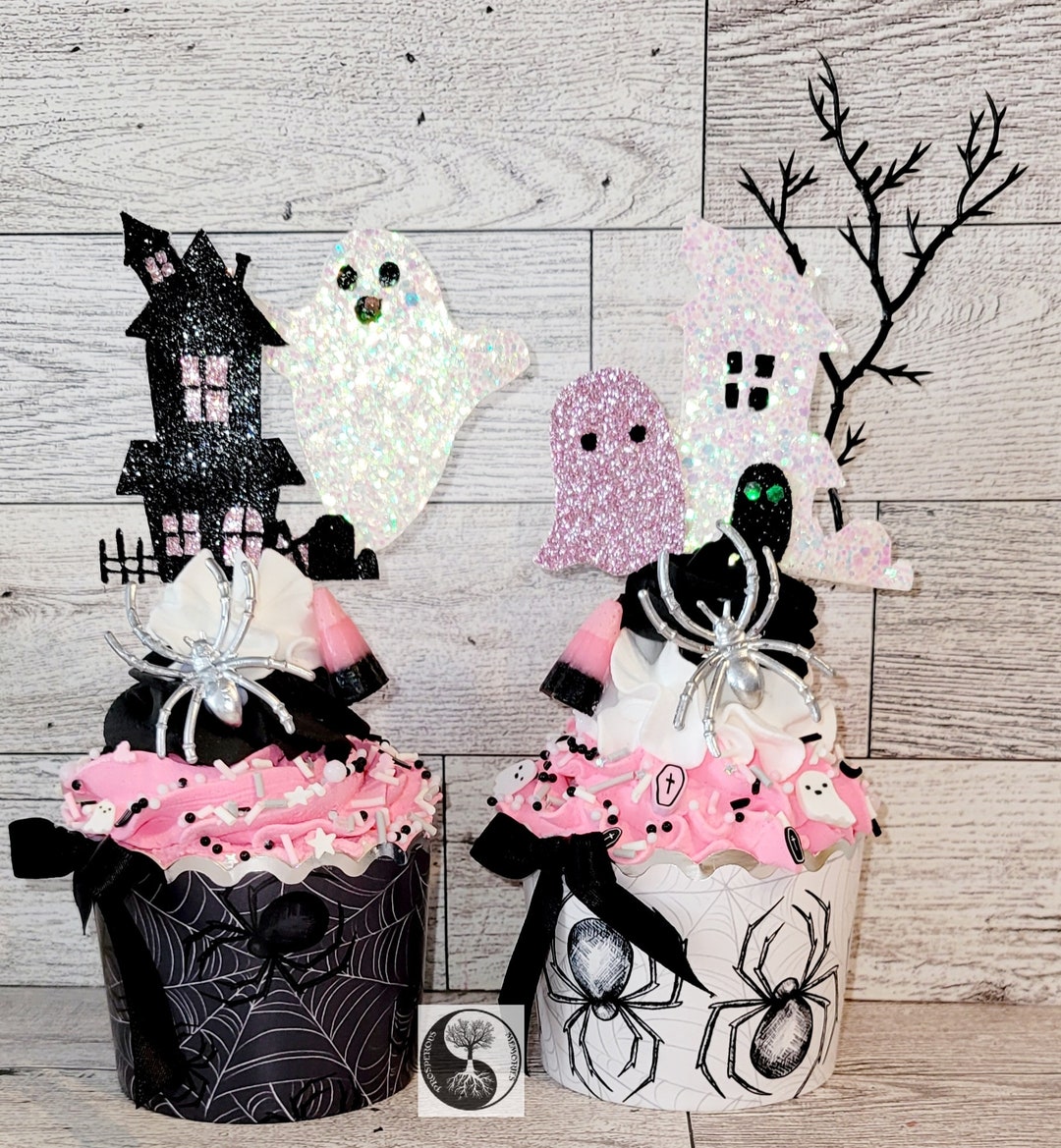 Faux Pink/black Glam Ghost Set of TWO Cupcakes - Etsy