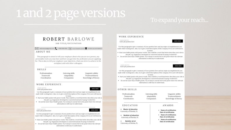 Minimalist CV, Resume Template, Canva Resume, CV, Sleek and Modern, Stylish, Minimalist, for ...