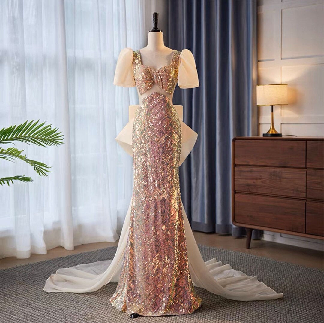 Pink Prom Dress Mermaid Elegant Shiny Reflective Fairy Evening - Etsy