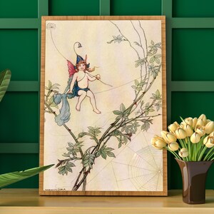 Fairy Puck on Spider Web Vintage Art Poster | Fairy Aesthetic Décor ...