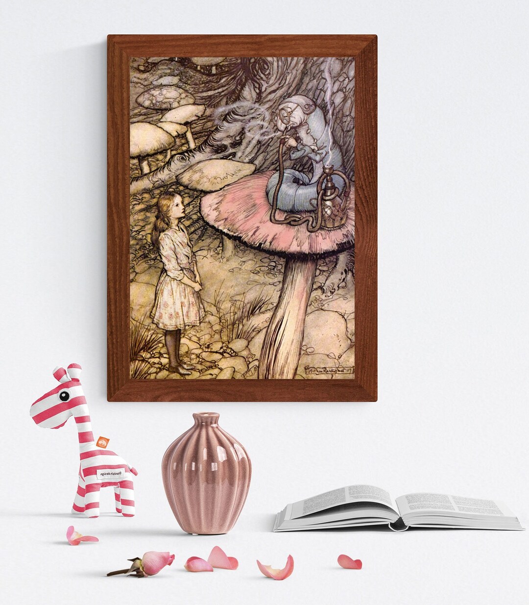 Alice in Wonderland Vintage Art Poster | Alice Caterpillar Mushroom ...