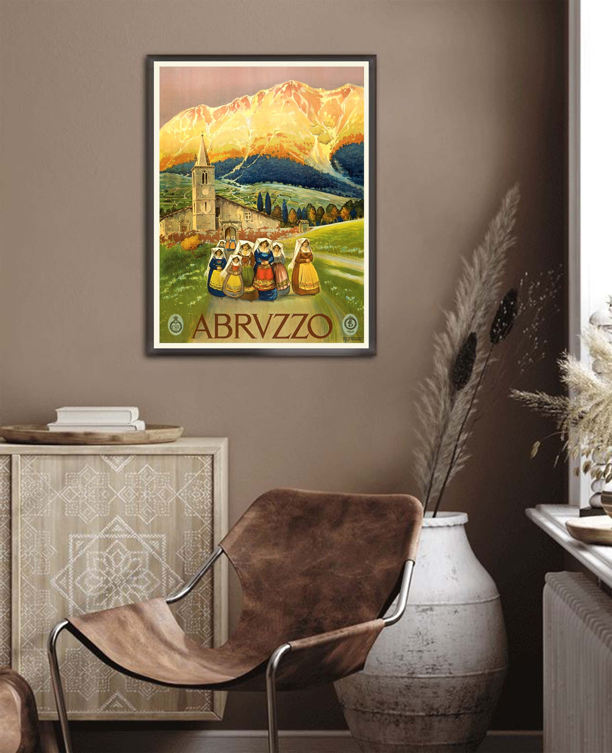 Abruzzo Vintage Italian Travel Poster | Abruzzo Italy, Mountain Town ...