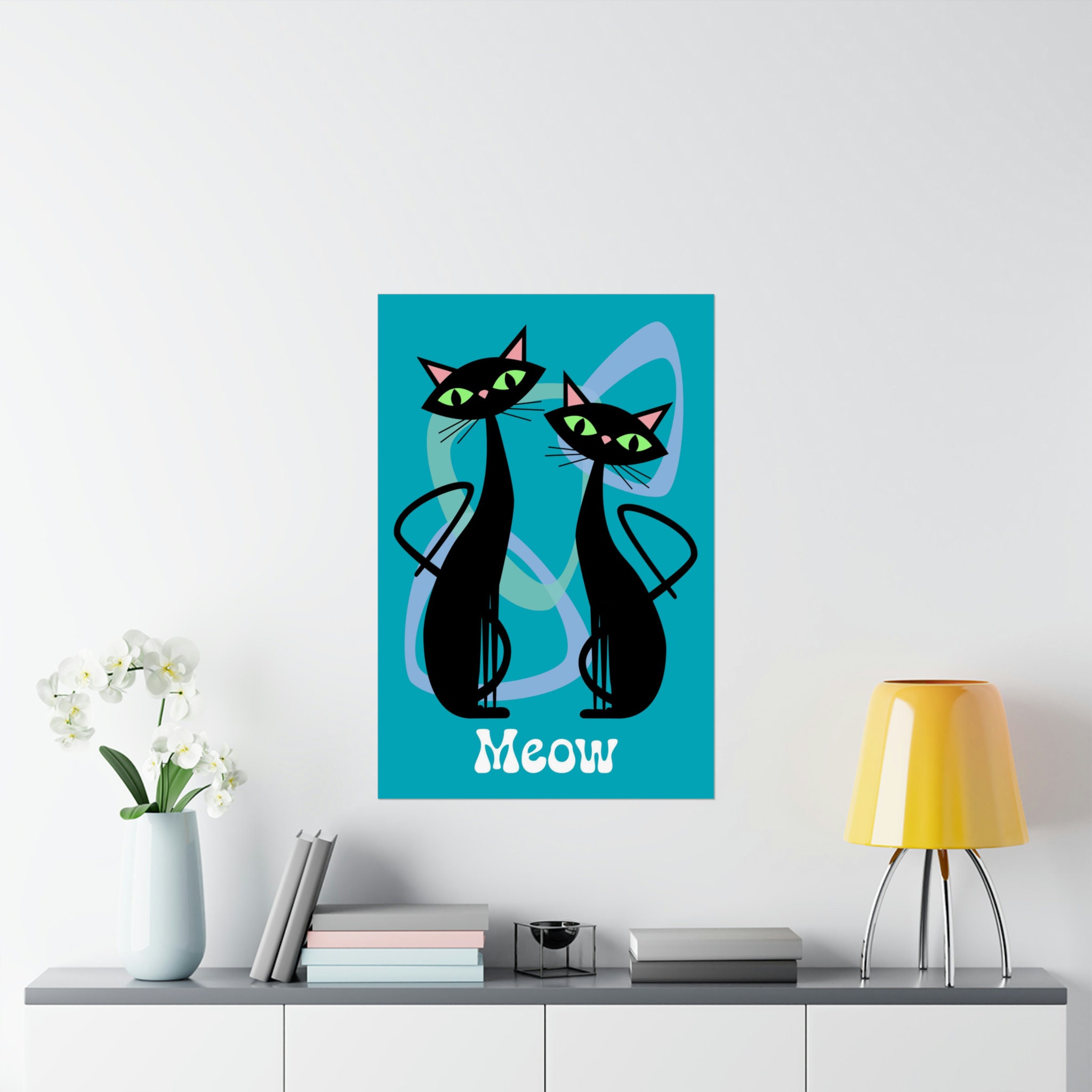 Cool Mid Century Modern Black Cat Print | Cat Lover Present, Retro Bar ...